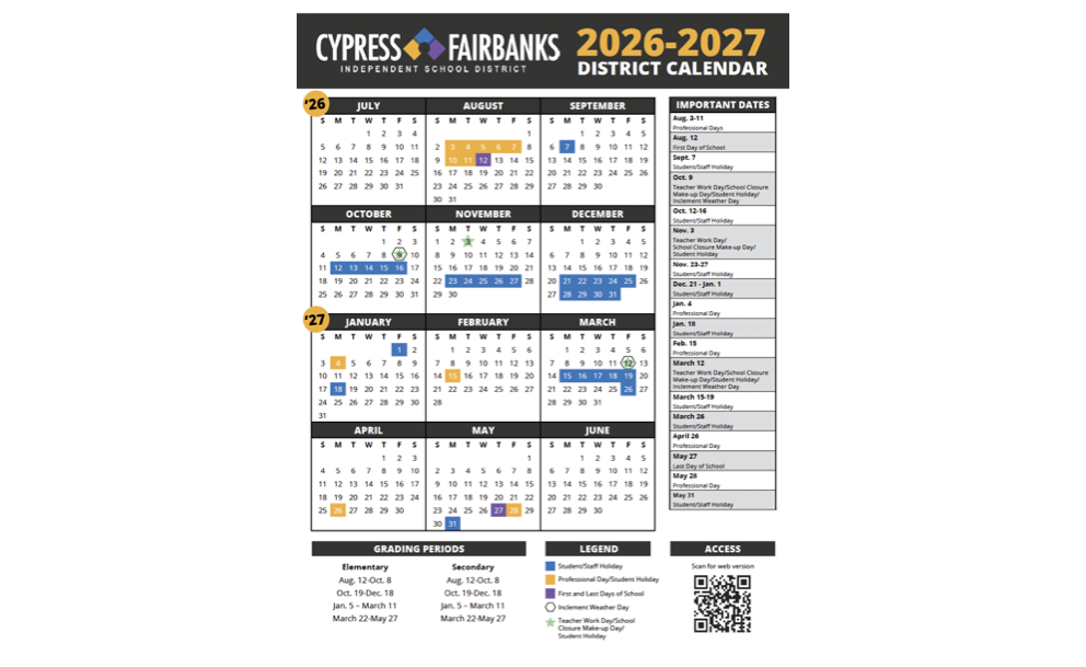 CFISD Board approves 2026-27 instructional calendar - Hello Cypress
